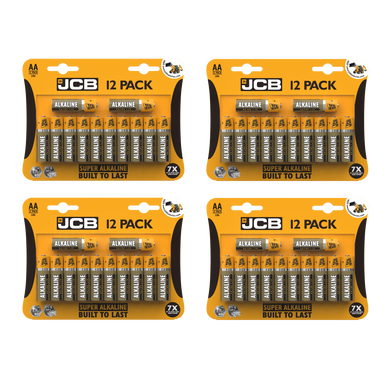 4x JCB AA Super Alkaline Batteries – Pack of 12 | 48 Batteries Total