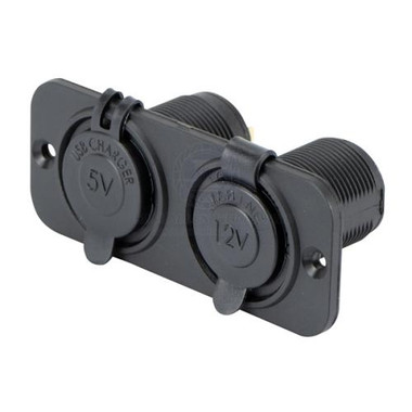Dual Flush Mount Socket/Usb Black 12V | Blue Bottle Marine