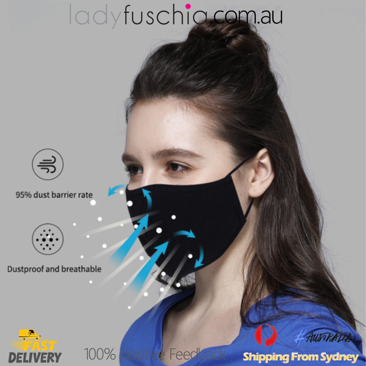 Black Washable & Reusable PM2.5 Face Mask With Respirator - ladyfuschia