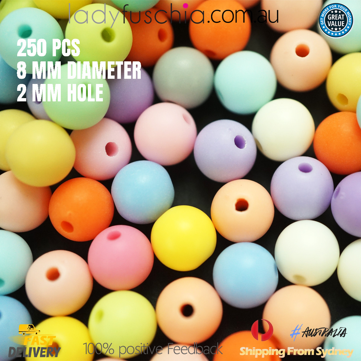 250PC 8MM Round Multi Colour Ball Beads Pony Bead mixed DIY Craft Make ...