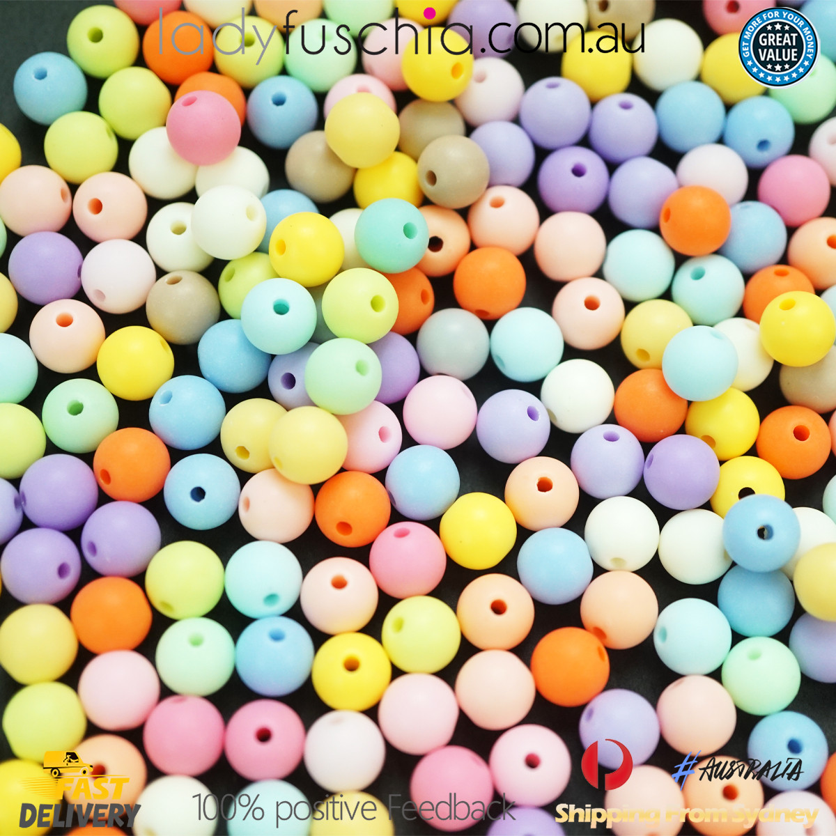 250PC 8MM Round Multi Colour Ball Beads Pony Bead mixed DIY Craft Make ...