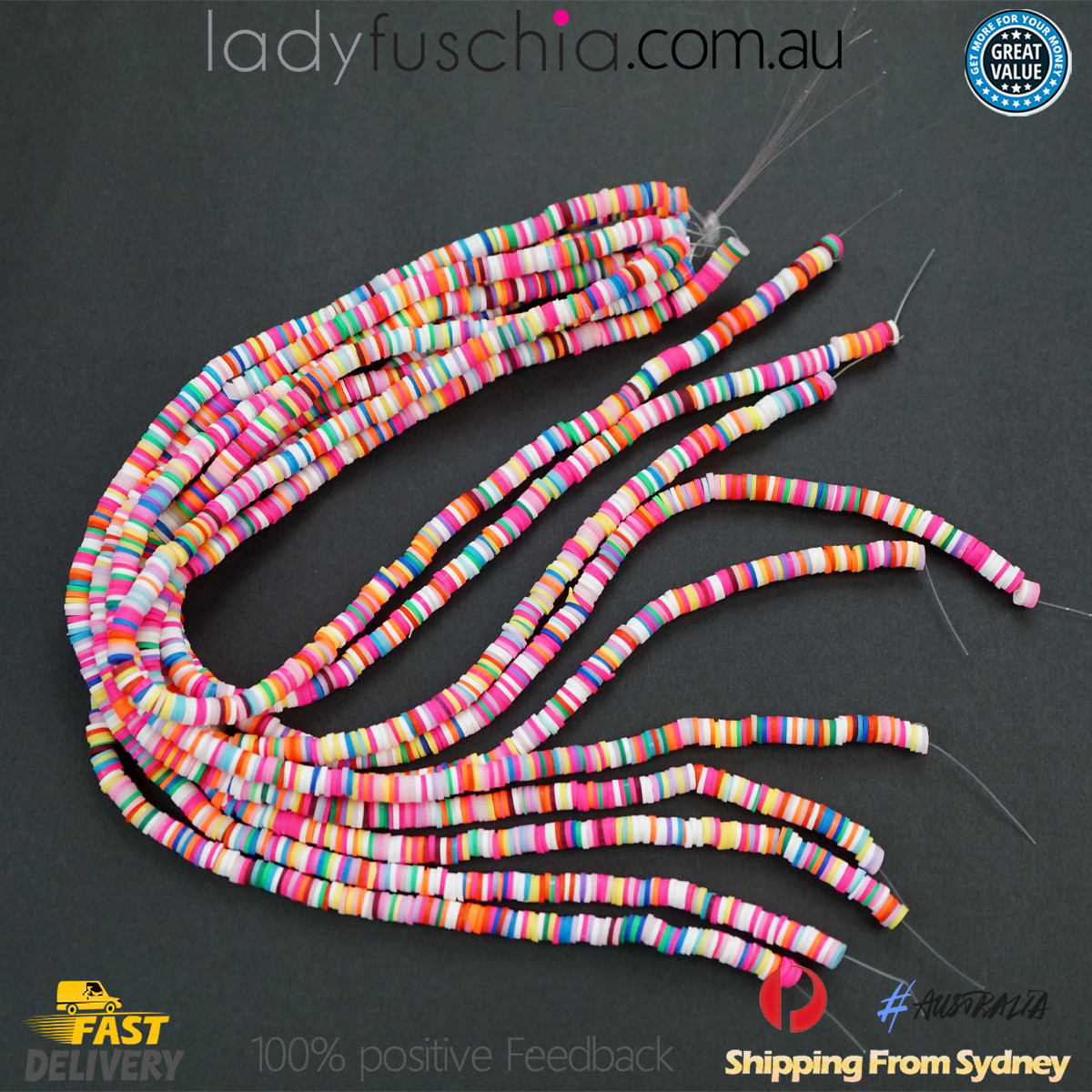40cm Strand Mixed Rainbow Colour Polymer Clay Beads 6mm Disc Shape ...