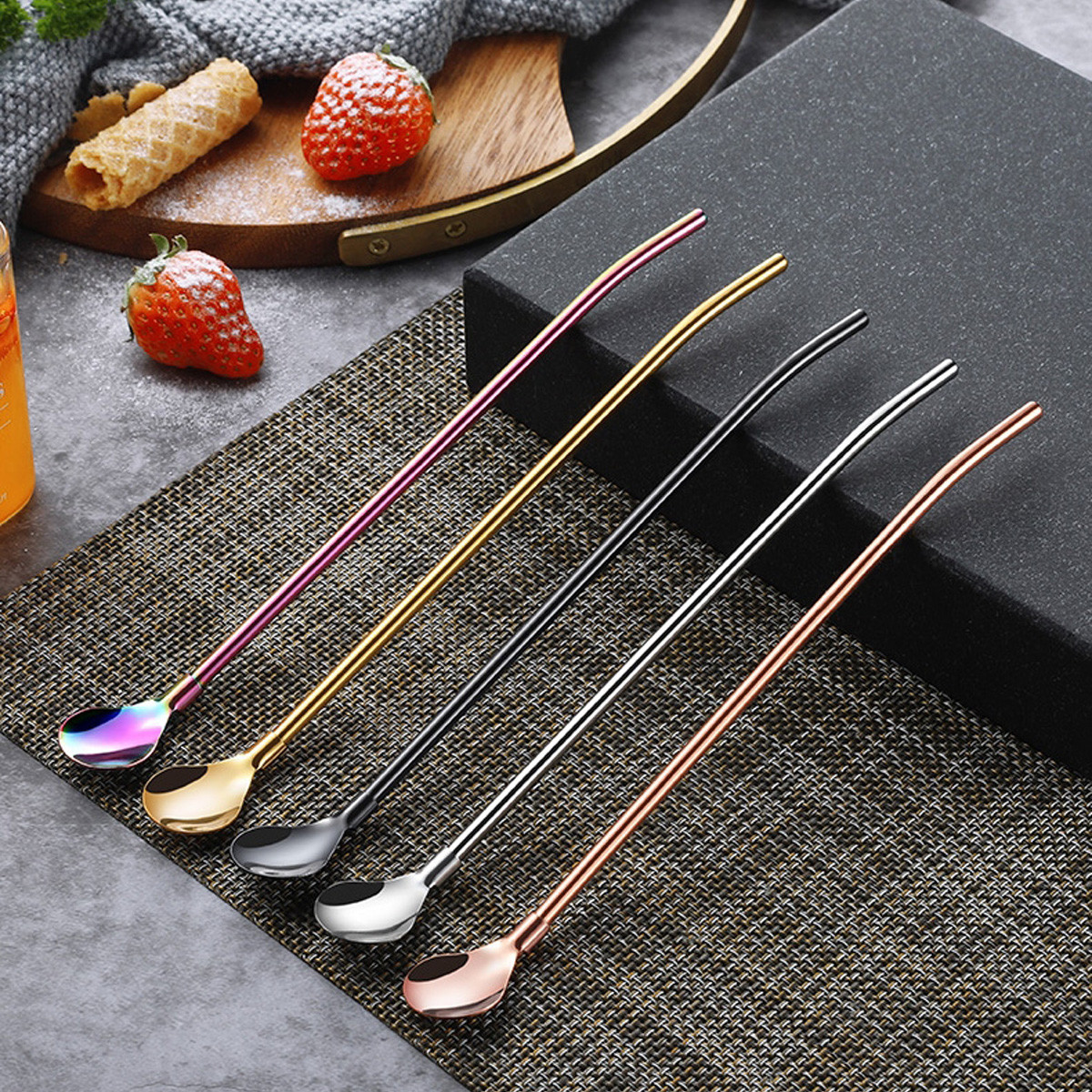304 Stainless Steel Drinking Straws Boba Spoon-straw Stroon Scoop ...