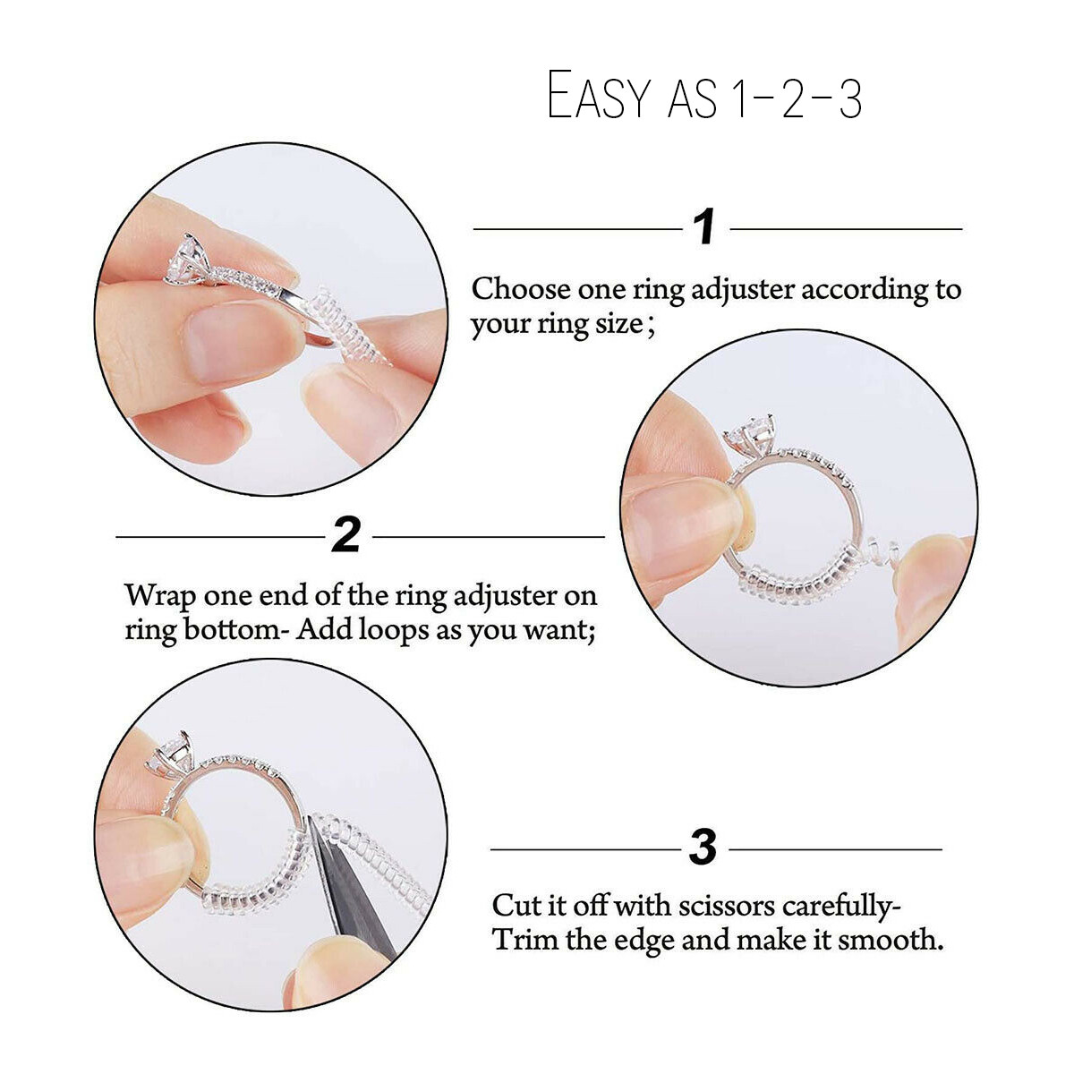 4 Sizes/set Clear Ring Size Adjuster Insert Guard Tightener Reducer ...