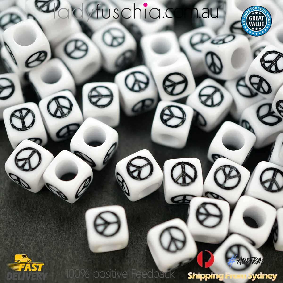 250 pc 6mm Peace Sign Alphabet Letter Cube Acrylic Beads bead mixed ...