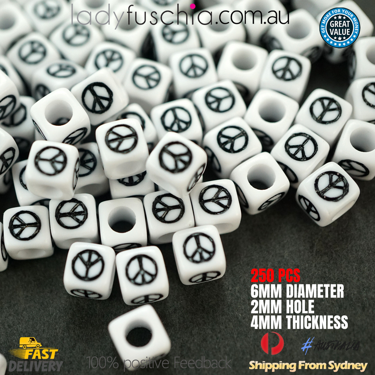 250 pc 6mm Peace Sign Alphabet Letter Cube Acrylic Beads bead mixed ...