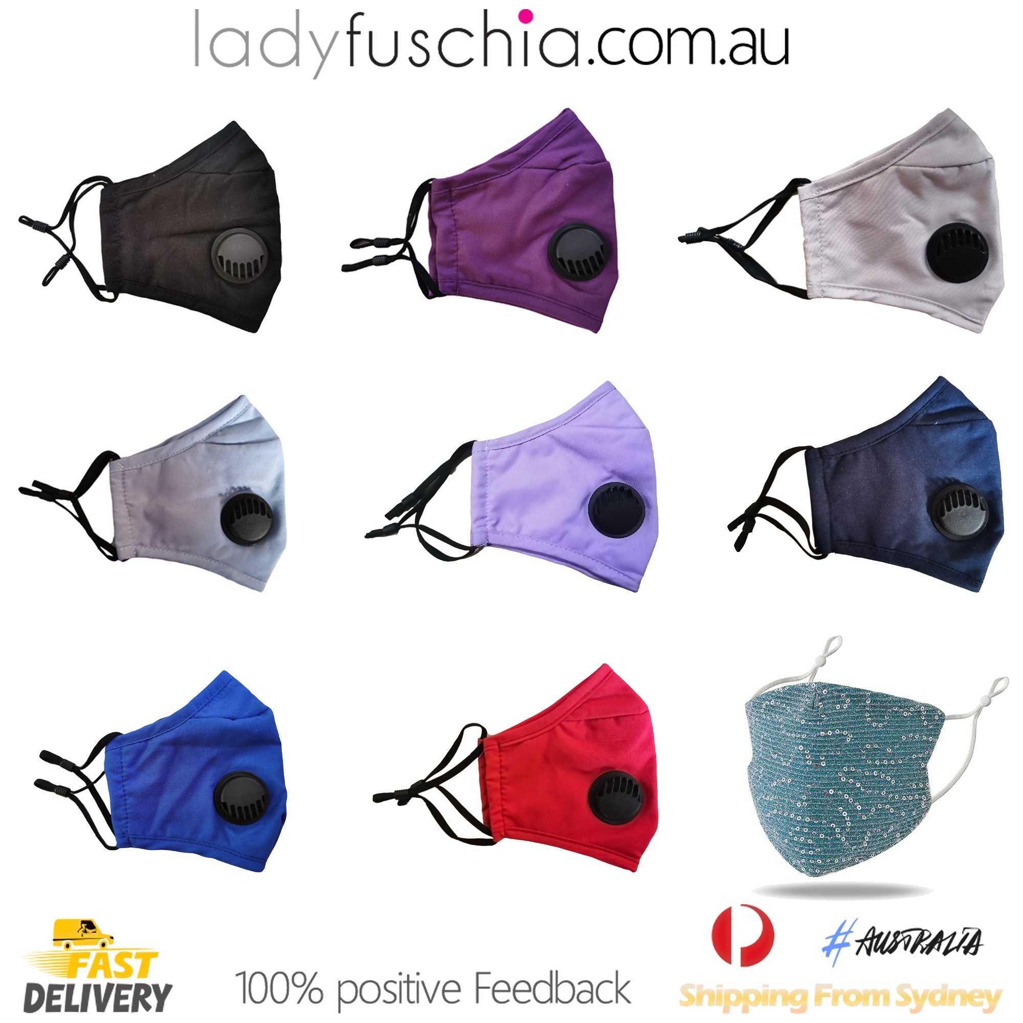 Black Washable & Reusable PM2.5 Face Mask With Respirator - ladyfuschia