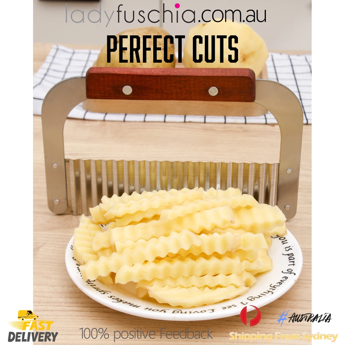 Potato Crinkle Cutter Dough Wavy Slicer Steel Kitchen Vegetable Chip ...