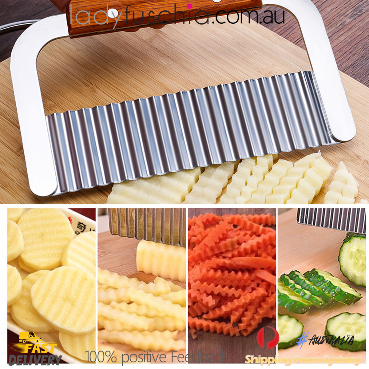 Potato Crinkle Cutter Dough Wavy Slicer Steel Kitchen Vegetable Chip ...