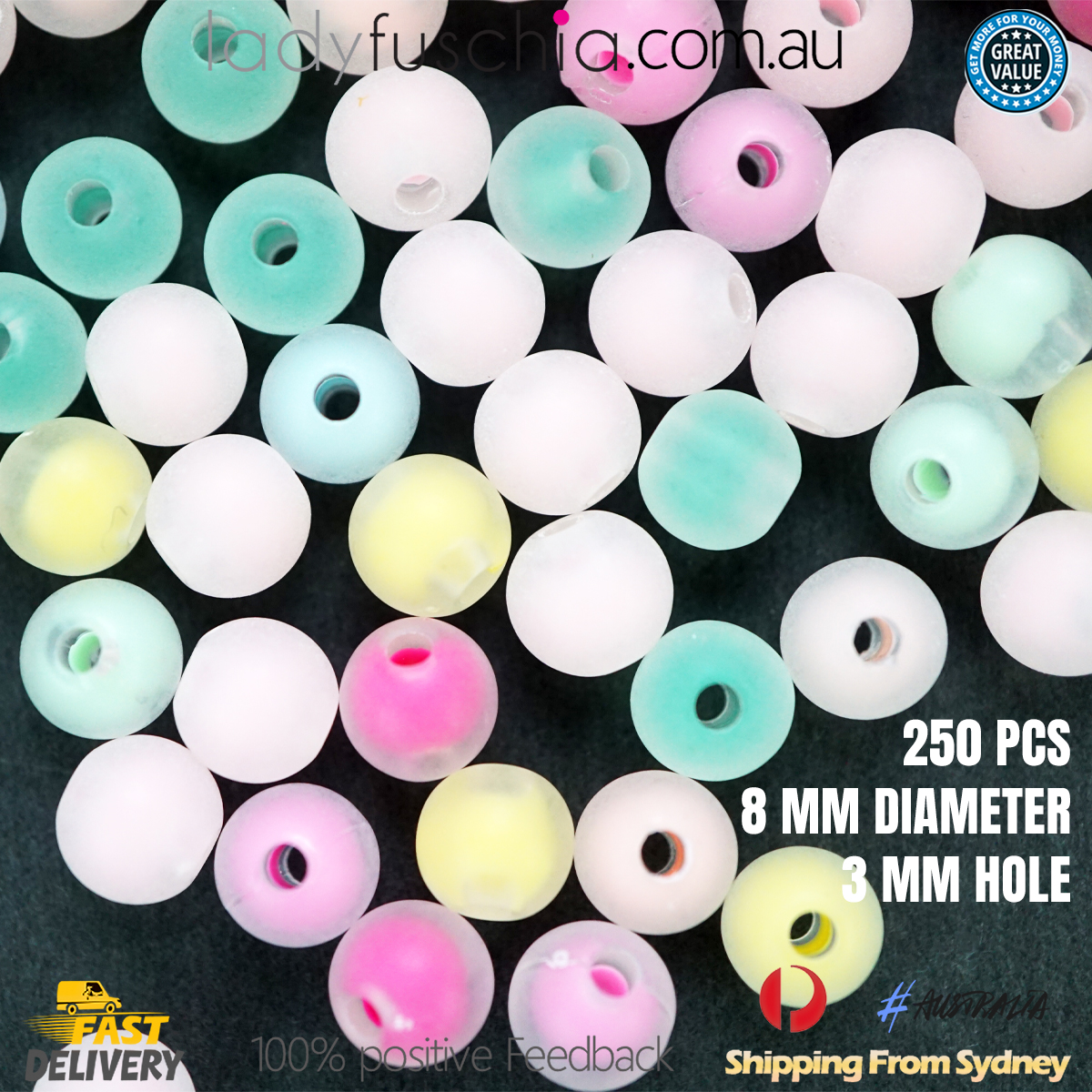 250PC 8MM Round Multi Colour Ball Beads Pony Bead mixed DIY Craft ...