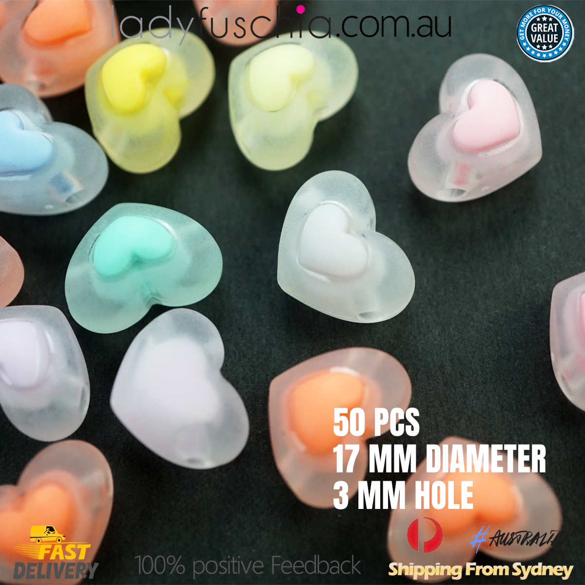 50PC 17MM Matte Heart Multi Colour Beads Pony Bead mixed DIY Craft ...