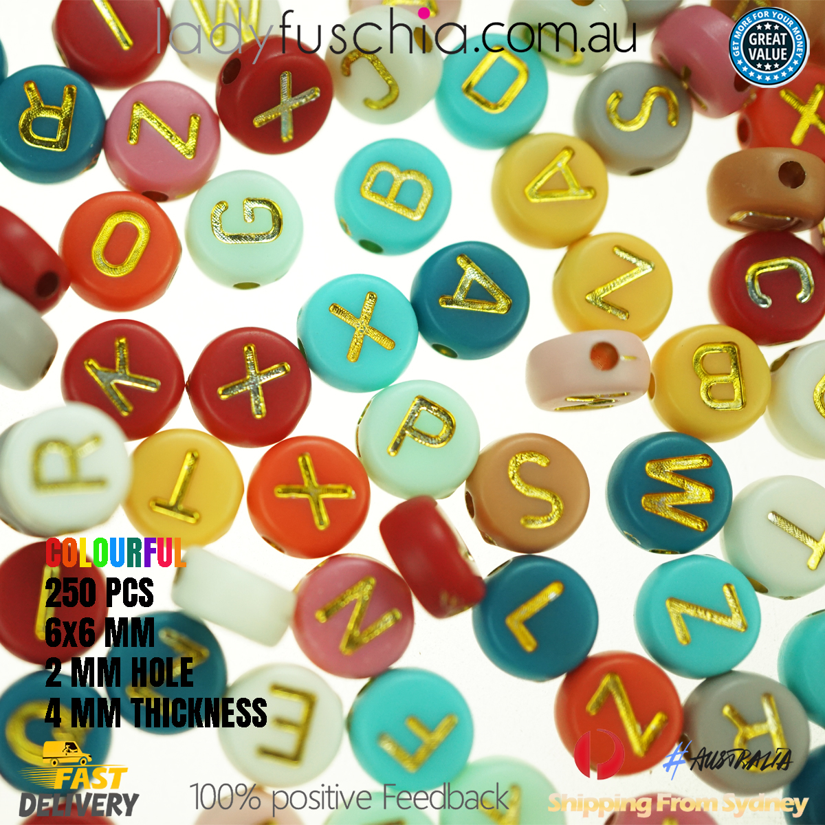 Alphabet Beads 250pc Macaron Colour Round Letters Kids Jewellery DIY ...