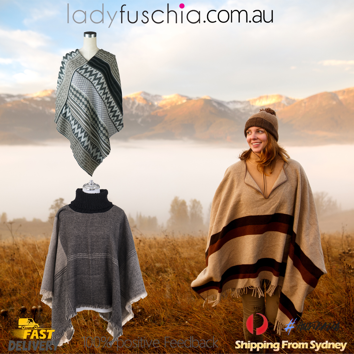 Coffee Knit Sweater Poncho with Sleeves SP1221 COFFEE - ladyfuschia