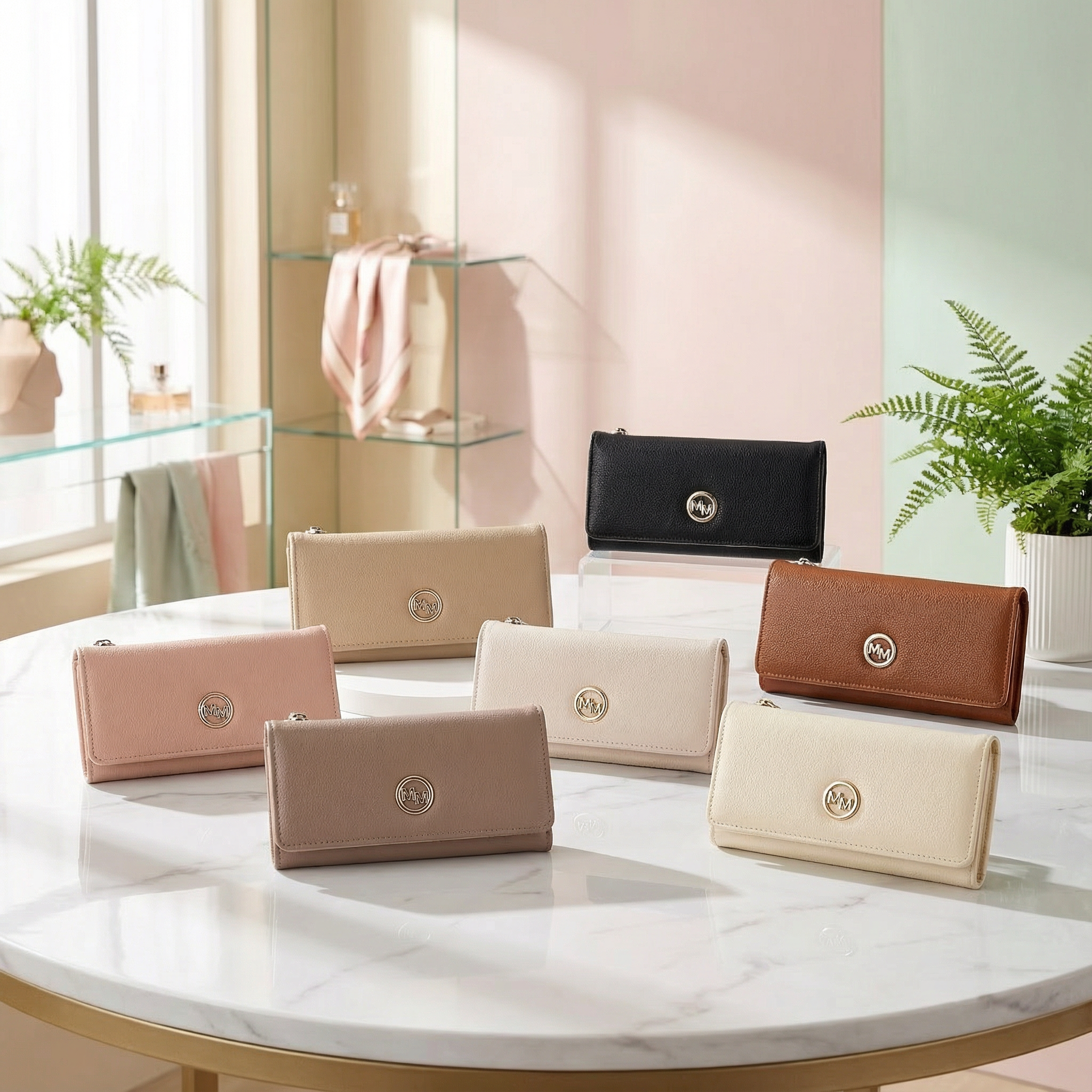 Tri-Fold Long Wallet with Wrist Band Credit Card Holder Lady Purse ...