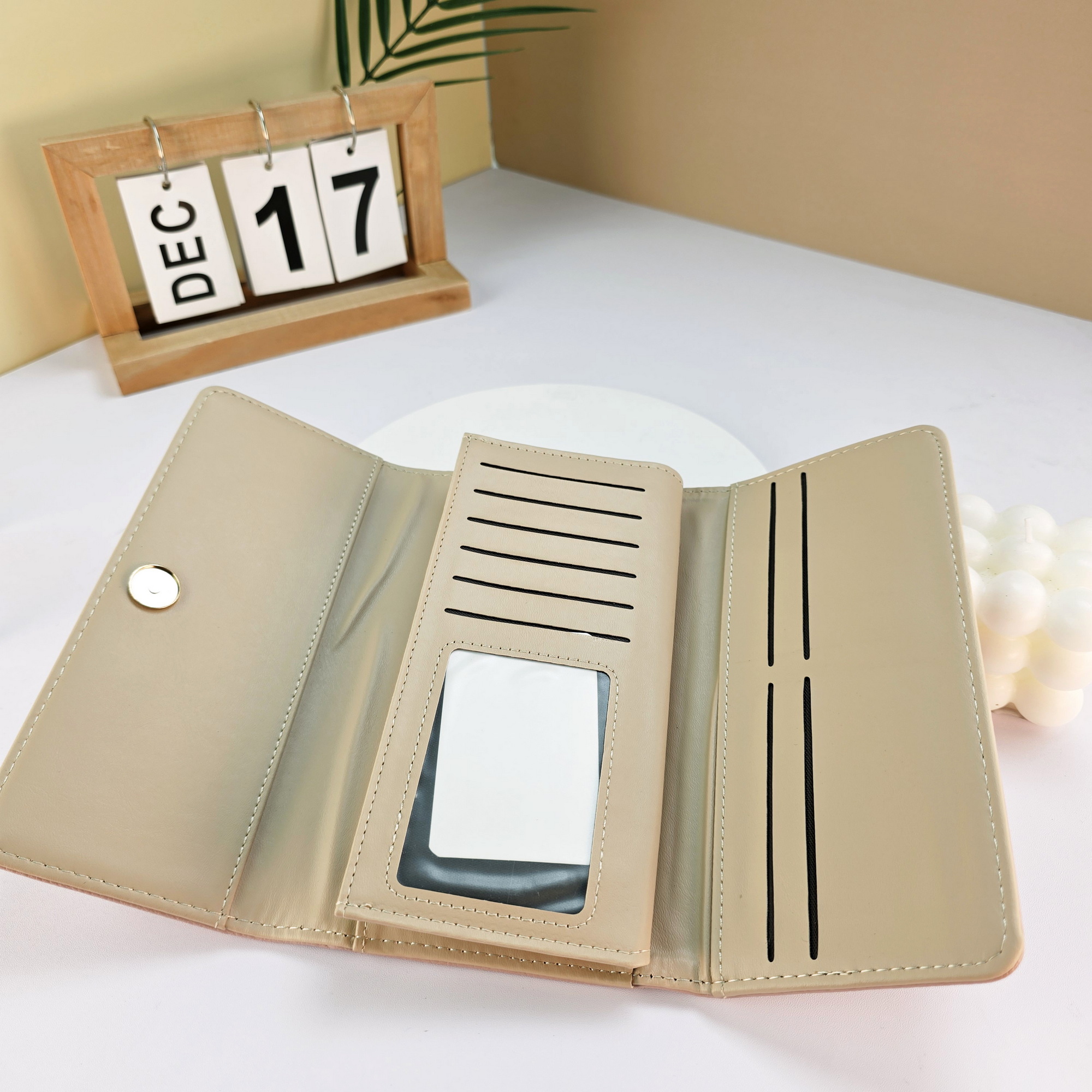 Tri-Fold Long Wallet with Wrist Band Credit Card Holder Lady Purse ...