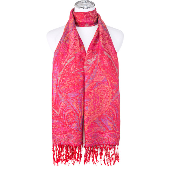 Women 100% Pashmina Premium Winter Scarf Wrap RED SCP671-5 - ladyfuschia