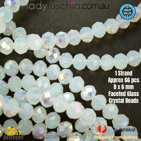 1 Strand 8mm White Opal AB Faceted Glass Crystal Beads Multi Colour 65 ...
