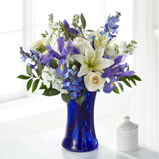 Calming Comfort Bouquet – Blue & White Sympathy Flowers