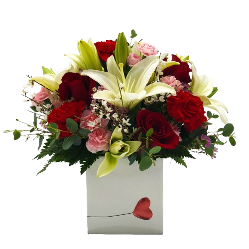 Elegant Love Bloom Box - Romantic Floral Arrangement with Roses & Lilies