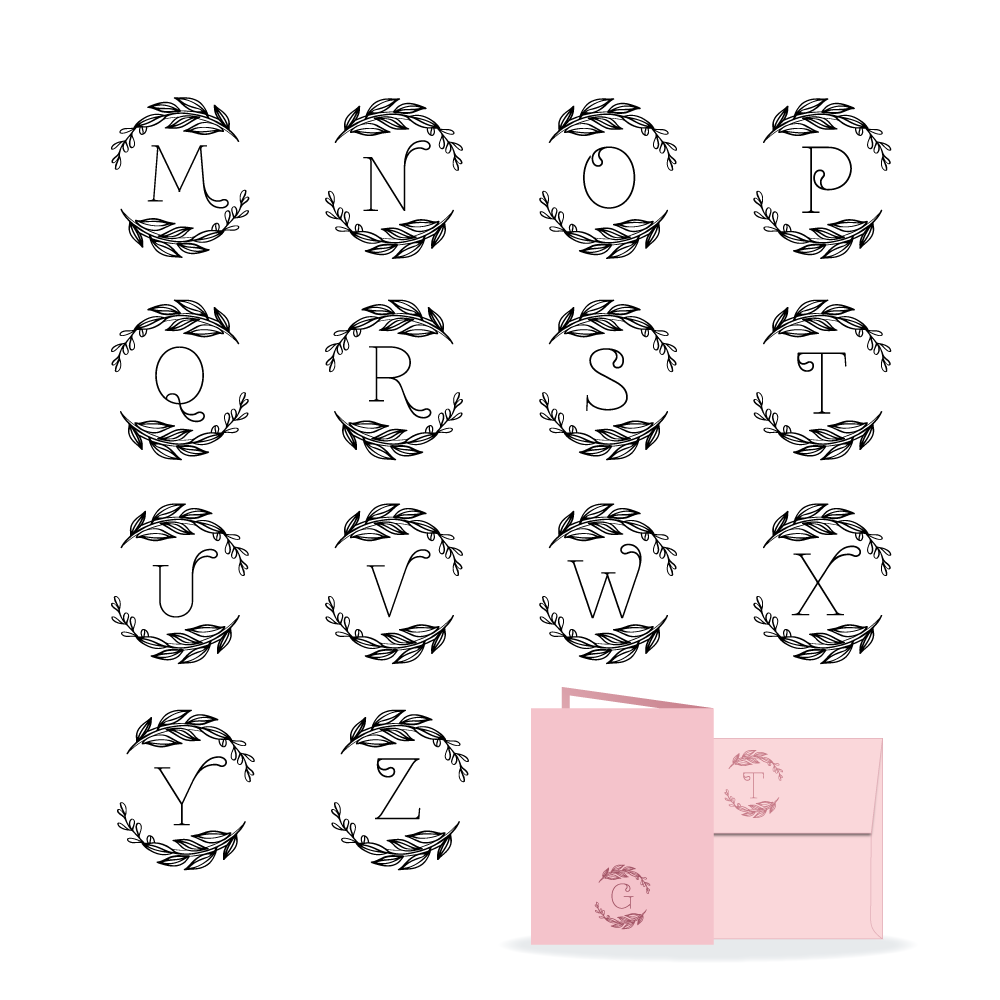 Leafy Surround Monogram Custom Stamp