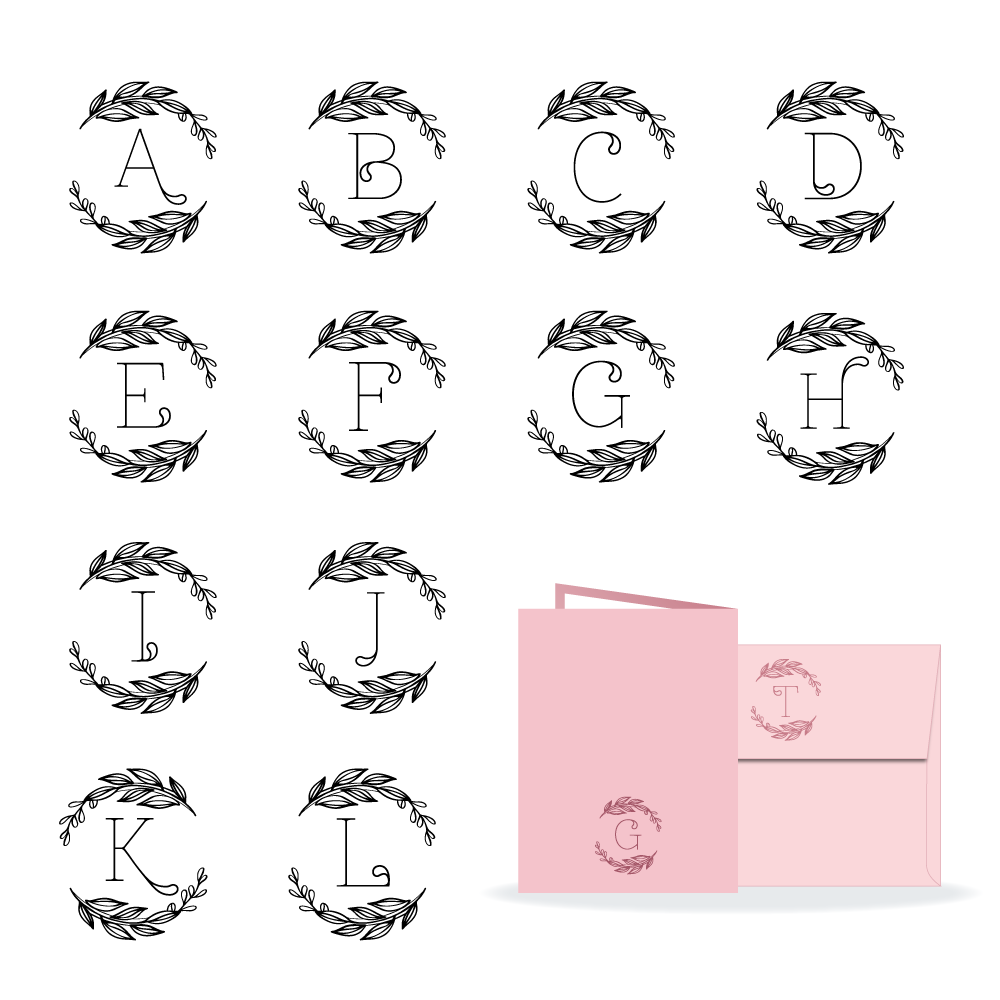 Leafy Surround Monogram Custom Stamp