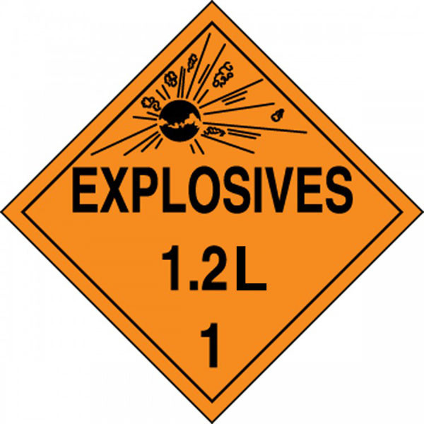 DOT Explosives Placards, Class 1.2 w/ Compatibility Group Letter
