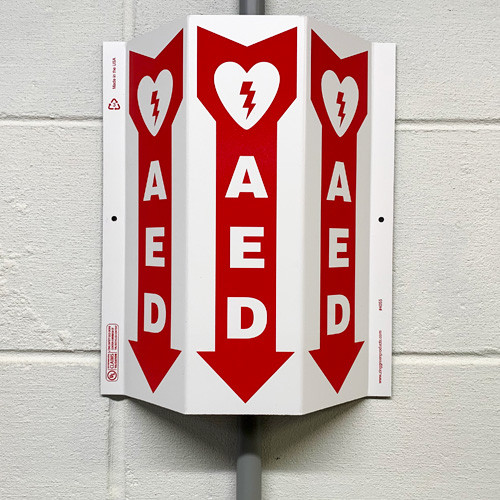 First Aid Tri-View Sign w/Down Arrow, Glow In The Dark