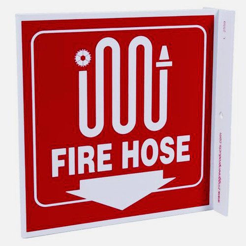 Fire Hose Wall-Projecting L-Sign w/ Icon and Down Arrow