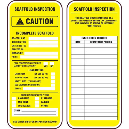 Scaffold Status Safety Tags for Scaffold Inspection Tag Holders, Yellow ...