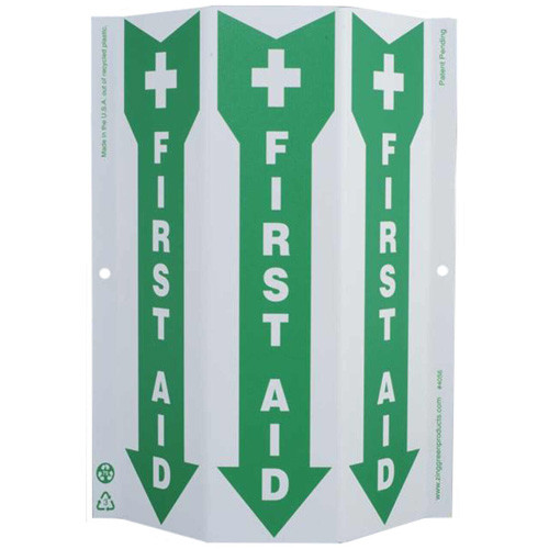 First Aid Tri-View Sign w/Down Arrow, Glow In The Dark