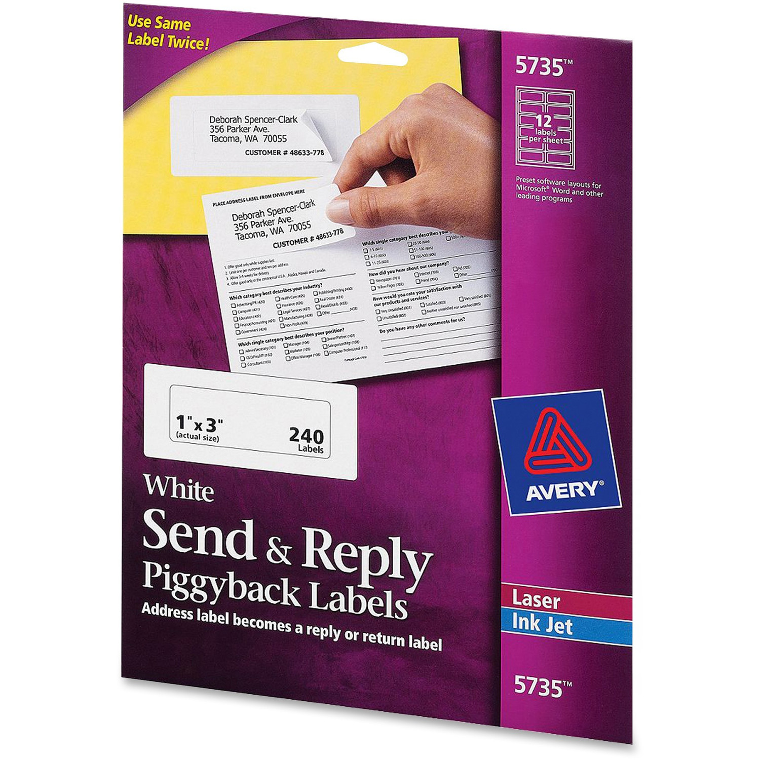 Avery Send & Reply Piggyback Labels - 1" Width x 3" Length - Permanent ...