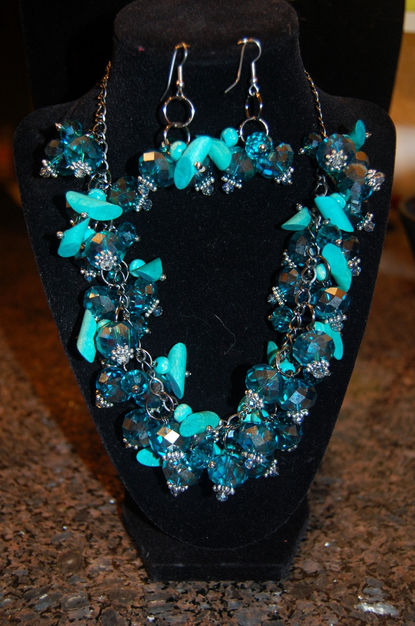 Blue crystal cluster necklace set - Michele Maher Designs