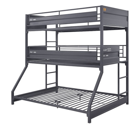 Shipping Container Gray Three Bunk Bed
