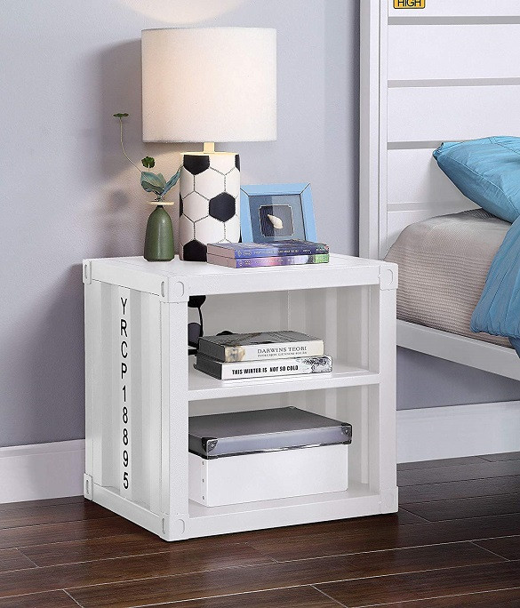 Shipping Container White Metal Nightstand