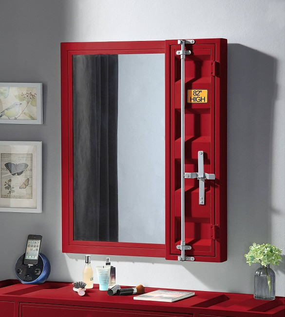 Shipping Container Red Metal Vanity Mirror