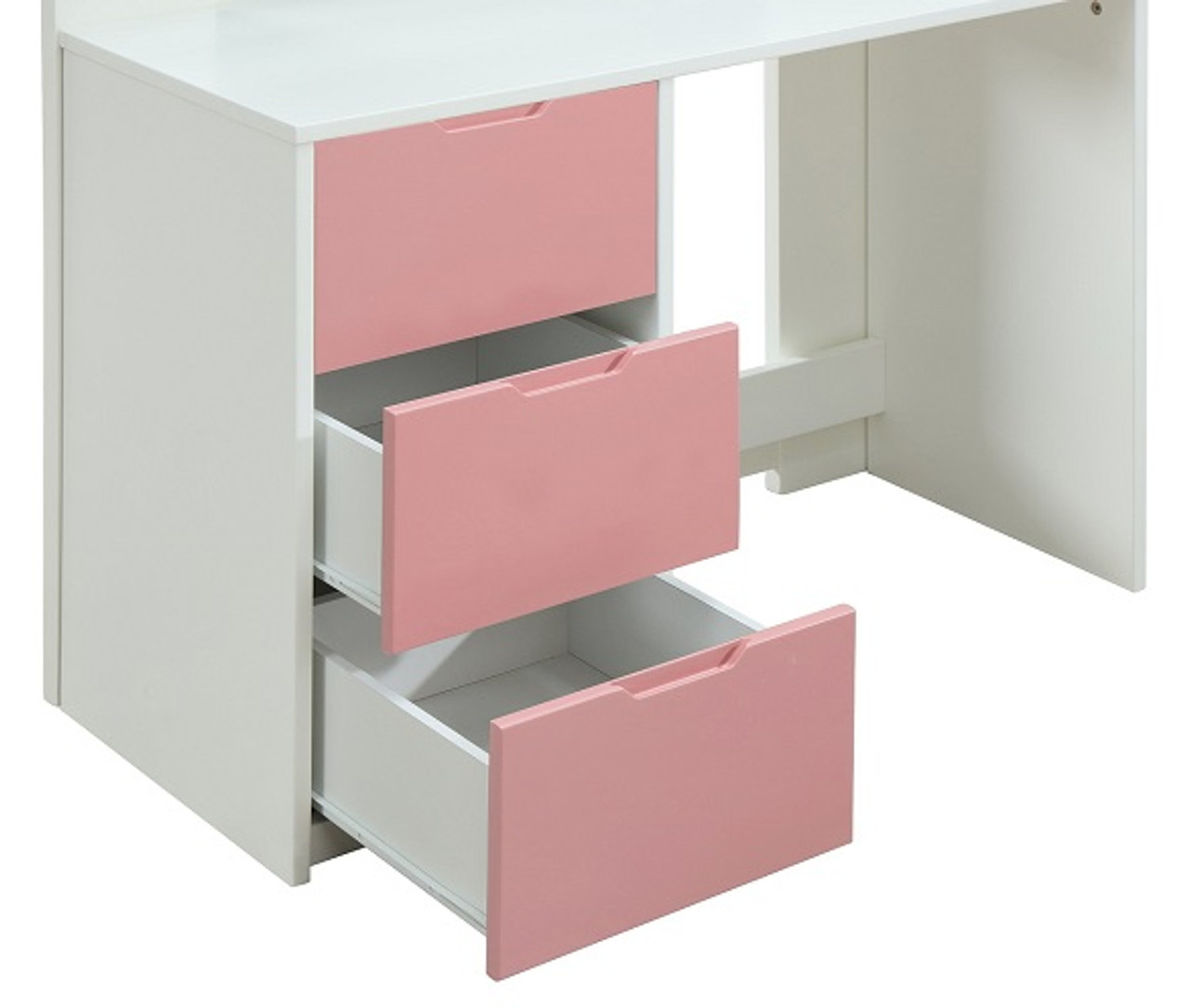 Cosmos White and Pink Twin Loft Bed with Desk and Storage