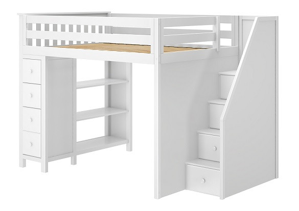 Chelsea White Full Size Loft Bed with Stairs