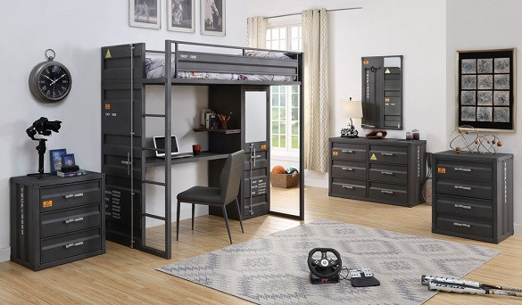 Shipping Container Gray Loft Bed with Desk and Storage