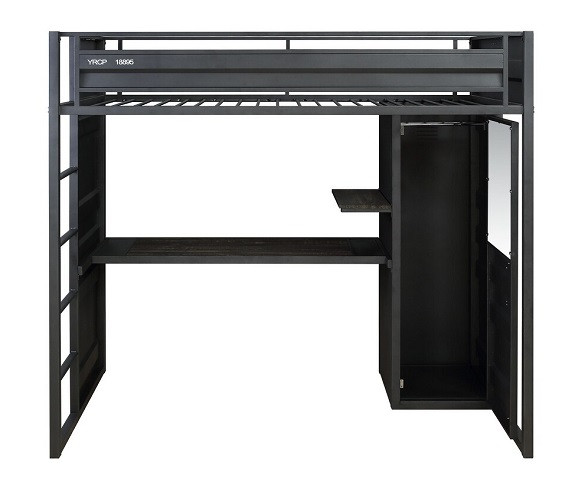 Shipping Container Gray Loft Bed with Desk and Storage
