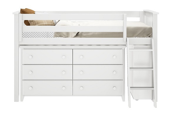 Chelsea White Twin Low Loft Bed with Storage