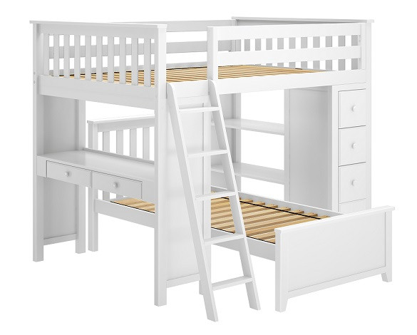 Chelsea White Full Loft Bed with Desk and Storage