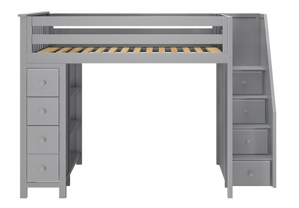 Almere Gray Full Size Loft Bed with Stairs