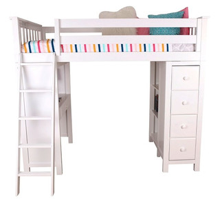 Chelsea White Twin Loft Bed with Desk and Storage