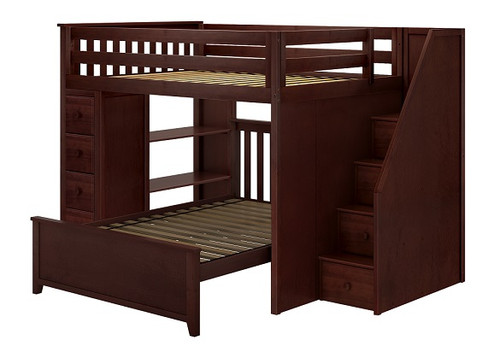 Thurston Black Full Size Loft Bed with Stairs and Storage