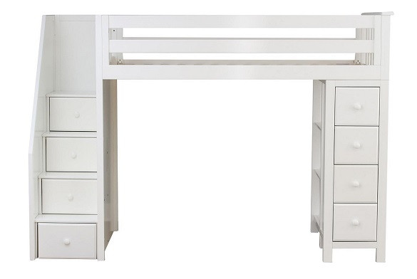 Chelsea White Twin Loft Bed with Stairs
