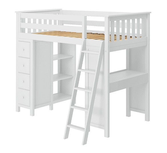 Chelsea White Twin Loft Bed with Desk and Storage