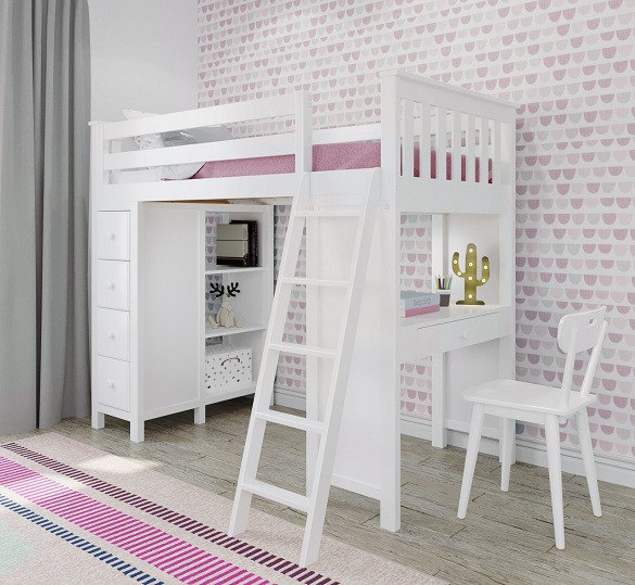 Chelsea White Twin Loft Bed with Desk and Storage