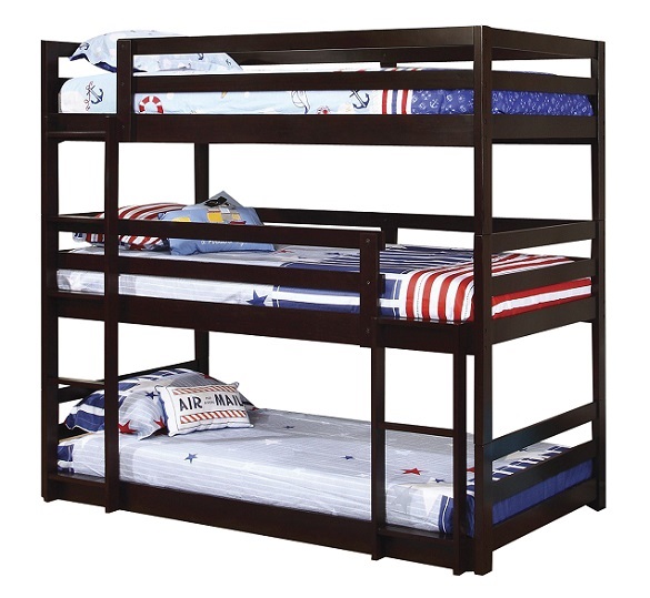 Wyatt Cappuccino Twin 3 Tier Bunk Bed
