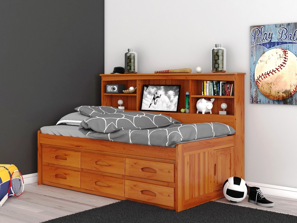 Ravenswood Honey Big Bookcase Bed with Storage