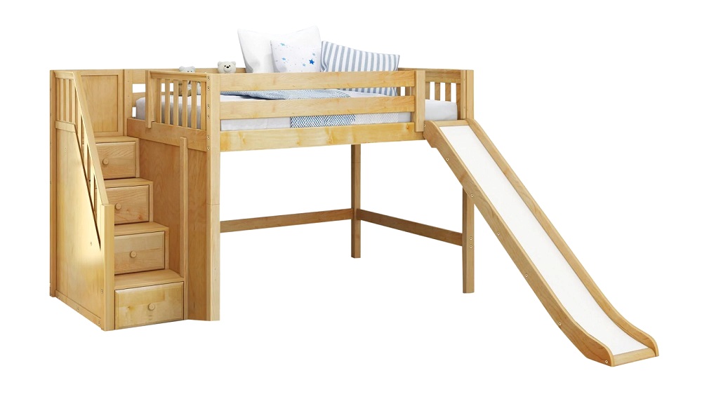 Mayor's Natural Slide Loft Bed with Stairs
